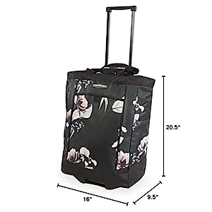 Pacific Coast Signature Large Rolling Shopper Tote, Black Floral