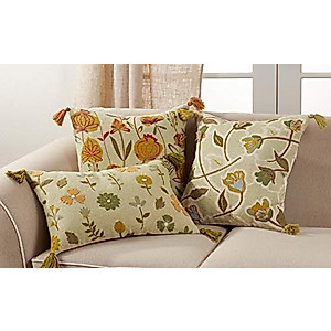 SARO LIFESTYLE Embroidered Floral Throw Pillow, 20" Cover Only, Green