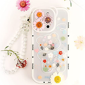 DrewCloth Kawaii Phone Case for iPhone 6/6s Plus with Cute Teddy Bear Wrist Strap & Aesthetic Cute Flower Bear Print Charm Floral Pretty Lovely Adorable Phone Cases for Girly Girls Women