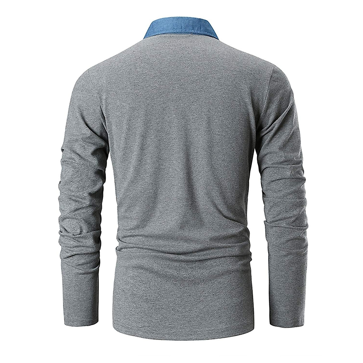 LIUPMWE Long Sleeve Polo Shirts for Men with Pocket Denim Collar Soft Cotton Shirts Golf T-Shirt