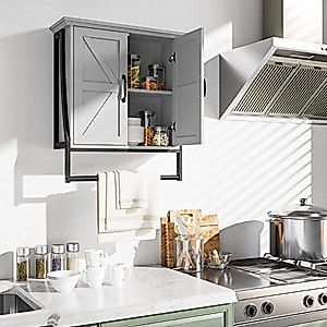 MXARLTR Bathroom Cabinet Wall Mounted, Bathroom Wall Cabinet Over Toilet with 2 Barn Doors and Towel Bar Wall Mounted Bathroom Cabinet Medicine Cabinet for Bathroom Storage (Gray)