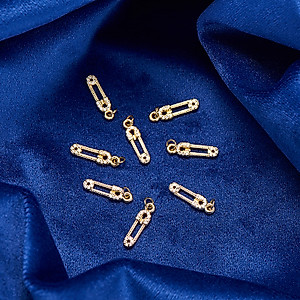 LiQunSweet 10 Pcs 17.5x5mm Safety Pin Shape Golden Brass Pendants with Clear Cubic Zirconia for Women Necklace Bracelet Earring Making