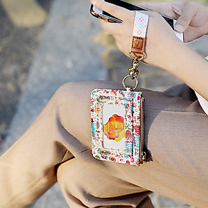 Rose Lake RFID Blocking Credit Card Holder Wallet Slim Card Case Front Pocket Wallet with Key Ring for Women Girls (Colorful Garden)