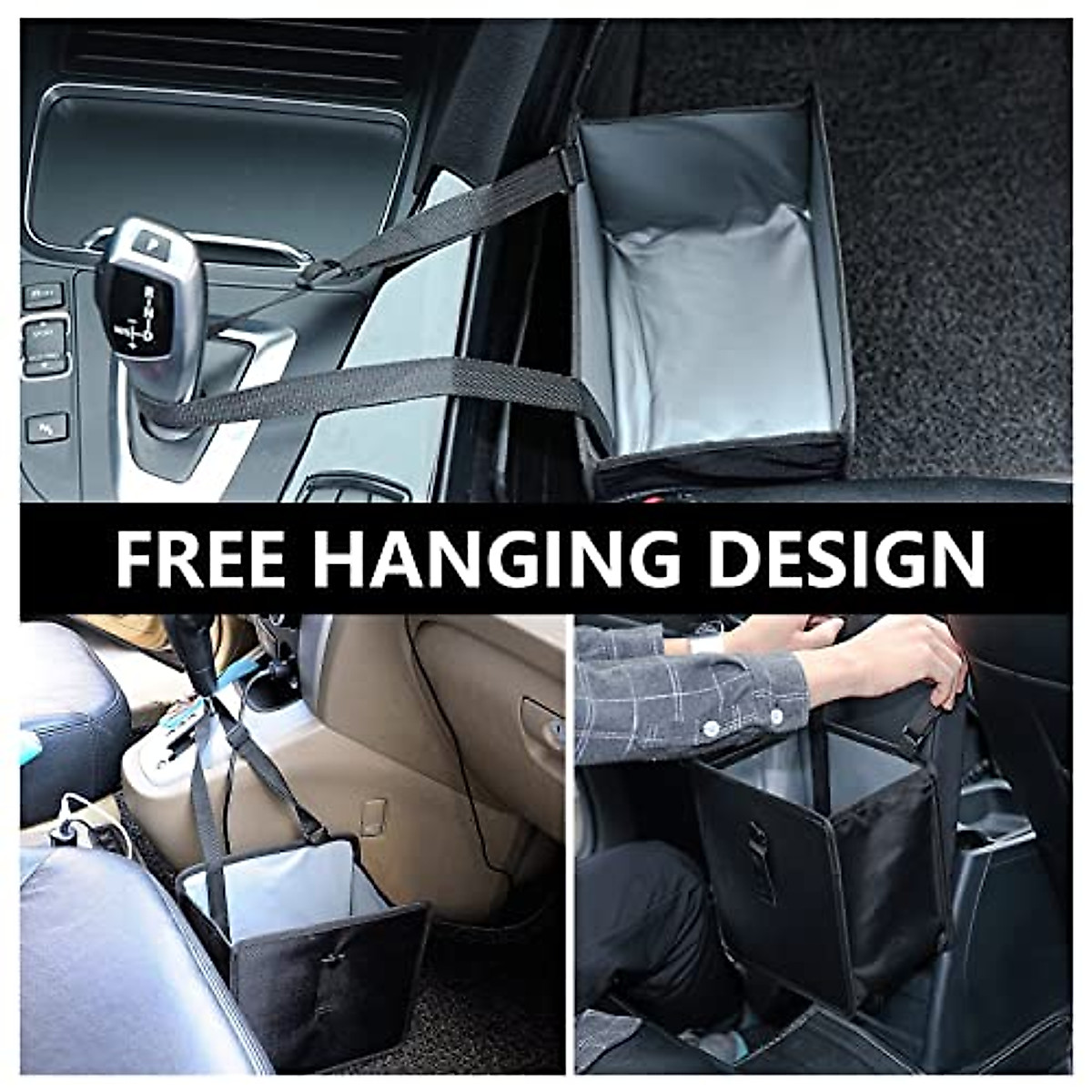 QODOLSI 1 Pack Hanging Car Trash Bag Can, Folding Waterproof Garbage Bag, Black Multipurpose Organizer, Car Portable Trash Bin, Universal for Cars, SUVs (10.8In x 10.8In x 5.7In)