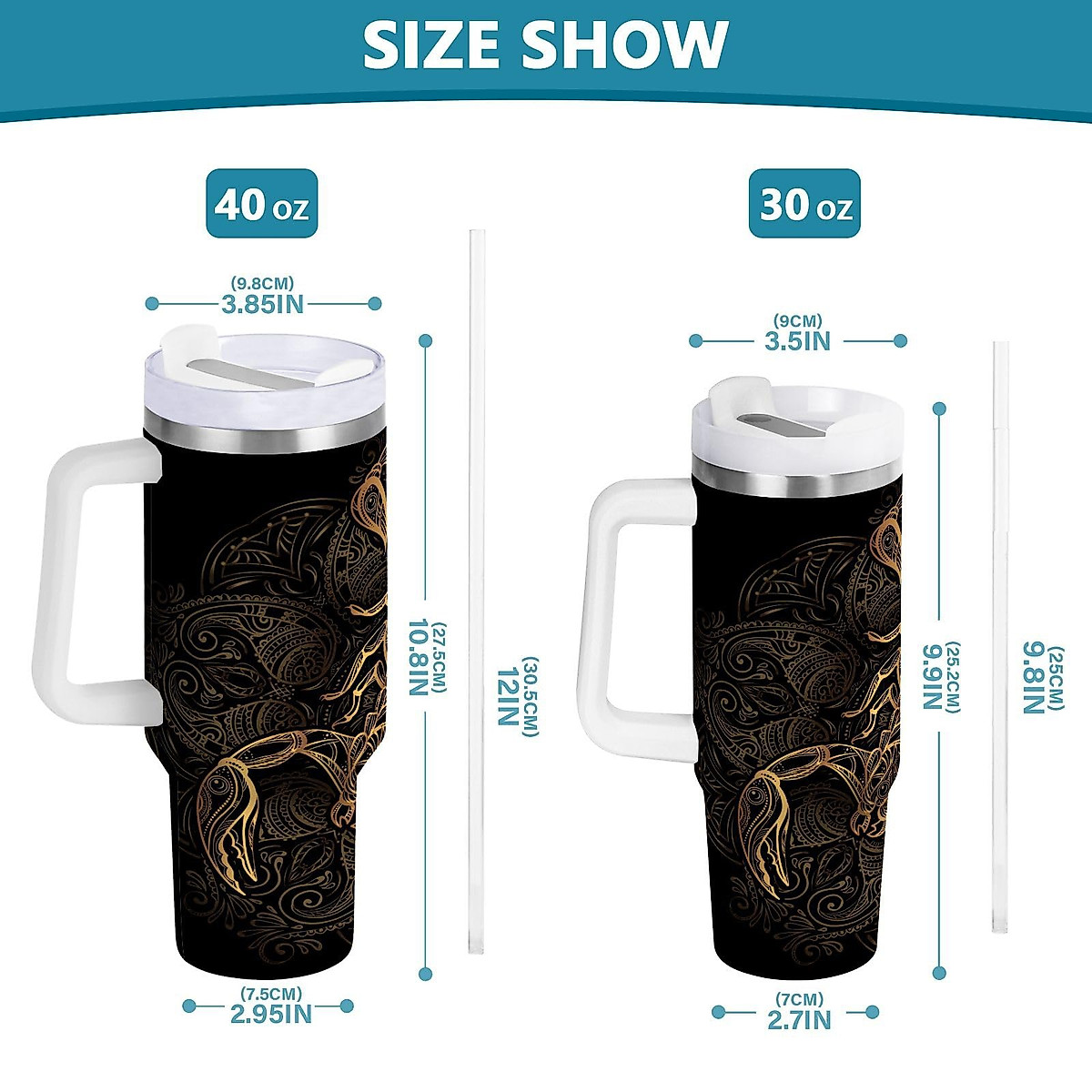 susiyo 40 oz Tumbler with Handle, Gold Scorpion Blackground Insulated Water Bottle Stainless Steel Reusable Iced Coffee Cup Fit in Car Holder, BPA Free, Leak Proof,Keeps Cold or Hot