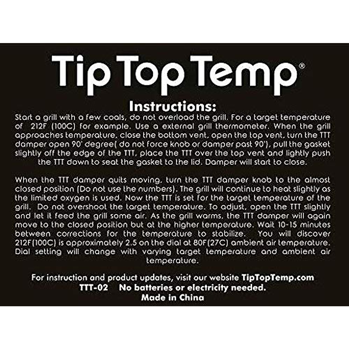 TipTopTemp Attachable Grill Temperature Regulator TTT-02