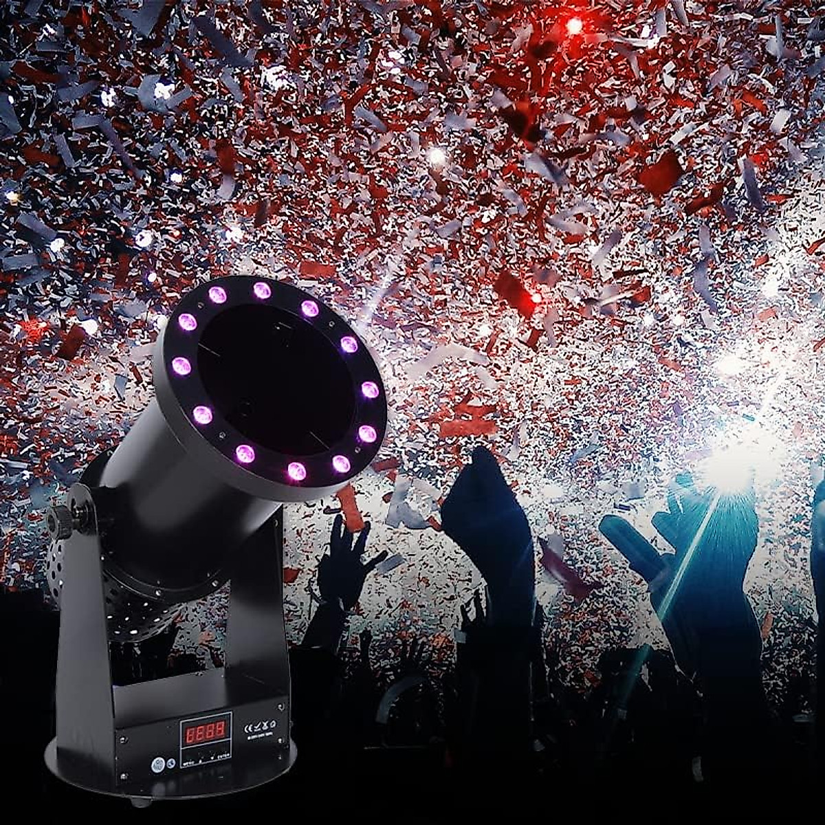 LED Professional Confetti Launcher Cannon Machine, Confetti Blower Machine Confetti Cannon 12X3W RGB 3 in 1 DMX/Remote Control for Weddding Disco Show Club Stage Party