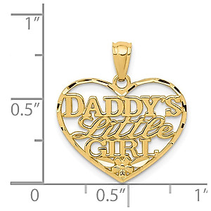 14k Yellow Gold Polished Sparkle Cut Daddys Little Girl Love Heart Pendant Necklace 18mm Jewelry for Women