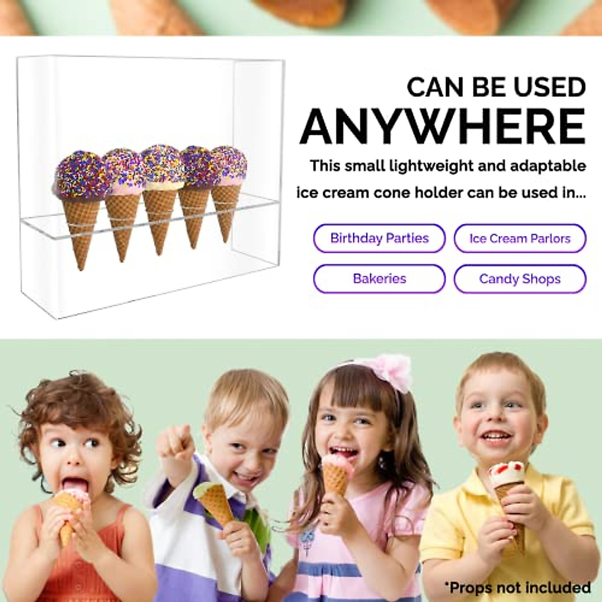 Ice Cream Cone Holder 5 Slot Clear Acrylic Countertop Dessert Display with Sneeze Guard No Assembly for Restaurants Catered Events and Buffets by Marketing Holders