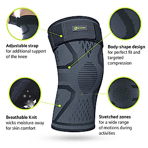 GARNO Knee Brace For Knee Pain, Compression Sleeve with Strap for Patella and IT Band Support; Relief for Arthritis, Meniscus, ACL; Men & Women; Running, Workout, Weightlifting (X-Large)