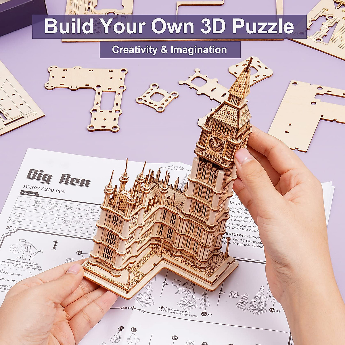 Rowood 3D Puzzles for Adults Wooden Model Kit Adult Craft Kit Gifts for Teens Age 14+ Big Ben