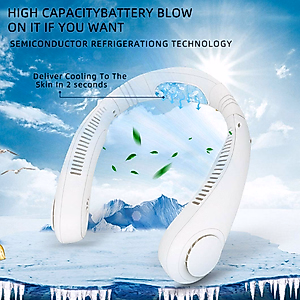 Kapkon Portable Hands Free Bladeless Neck Fan,Wearable Personal Air Conditioner Fan Built-in Refrigerating Chip,4000 mAn Battery Operated Personal Neck Fan, USB Rechargeable