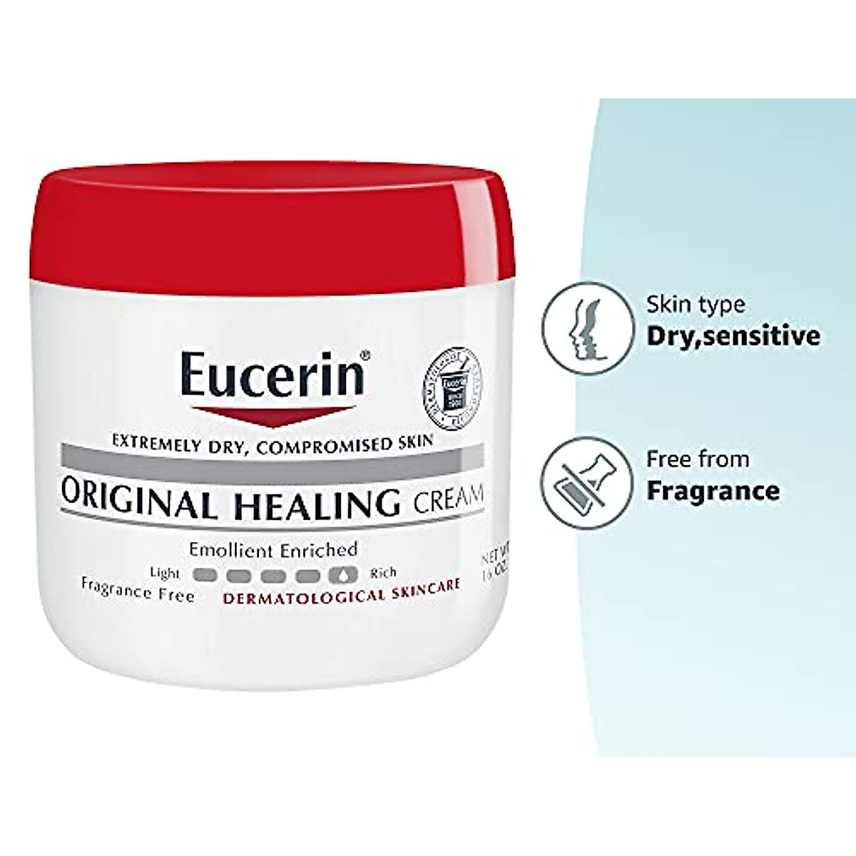 Eucerin Original Healing Cream - Fragrance Free, Rich Lotion for Extremely Dry Skin - 16 oz. Jar
