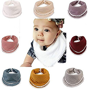LNGLAT 8 Pack Muslin Baby Bandana Bibs, Newborn Drool Bibs for Boys and Girls with Adjustable Snaps, Soft and Absorbent, Toddler Unisex Solid Color Bibs for Drooling and Teething (color2)