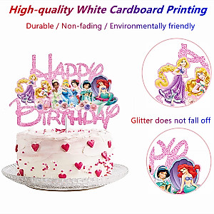 Princess Birthday Party Supplies, Princess Cake Toppers For Girls, Pink Glitter Princess Cake Decorations Castle Party Decorations Theme Birthday Party Suppliers for Princess Party Supplies Décor