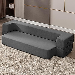 Mjkone 8.6 Inches Floor Sofa Bed Twin Size, Convertible Folding Sofa Bed, Sleeper Couch Bed with Memory Foam Mattress, Guest Bed for Living Room/Bedroom/Guest Room/Home Office (Dark Grey)