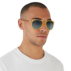 Persol Men's PO0714SM Steve McQueen Aviator Sunglasses, Opal Yellow/Blue Gradient Polarized, 54 mm