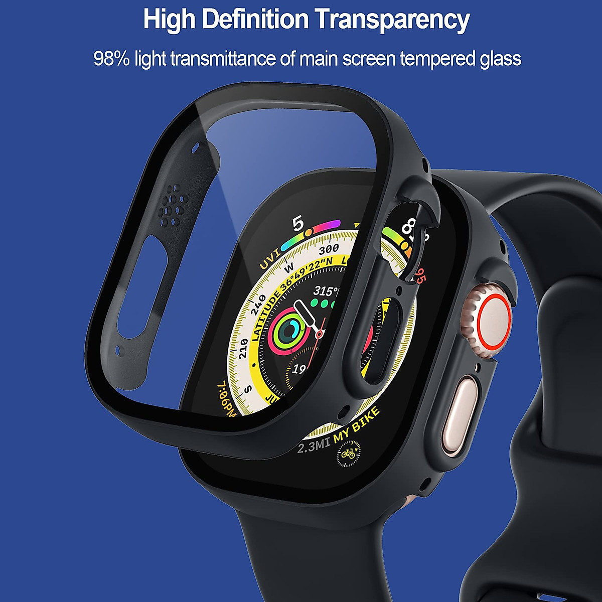 Charlam Compatible with 49mm Apple Watch Screen Protector Ultra iWatch Case Cover, 3 Pack Hard PC Edge Bumper Cases Full Coverage Touch Sensitive Protective Screen Covers, Red/White/Black, 49mm