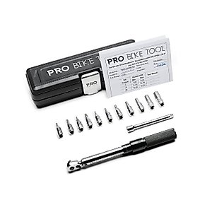 PRO BIKE TOOL 1/4 Inch Drive Click Bicycle Torque Wrench Set – 2 to 20 Nm – Maintenance Kit for Road & Mountain Bikes - Includes Allen & Torx Sockets, Extension Bar & Storage Box