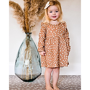 Hoanselay Toddler Infant Baby Girl Sister Matching Clothes Polka Dot Long Sleeve Romper Dress Cute Fall Winter Outfit Set (Brown, 5-6 Years)