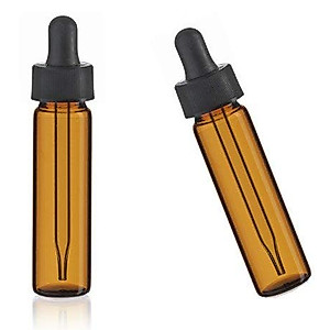 MagnaKoys 2 Dram 1/4 oz Amber Glass Vials w/Straight Black Bulb Eye Glass Droppers for Essential Oils & Liquids (Pack of 2)
