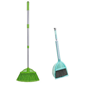 Xifando Mini Broom and Dustpan and Telescopic Rod Long Handle Broom, Camping Cleaning Tools, Light Blue and Green