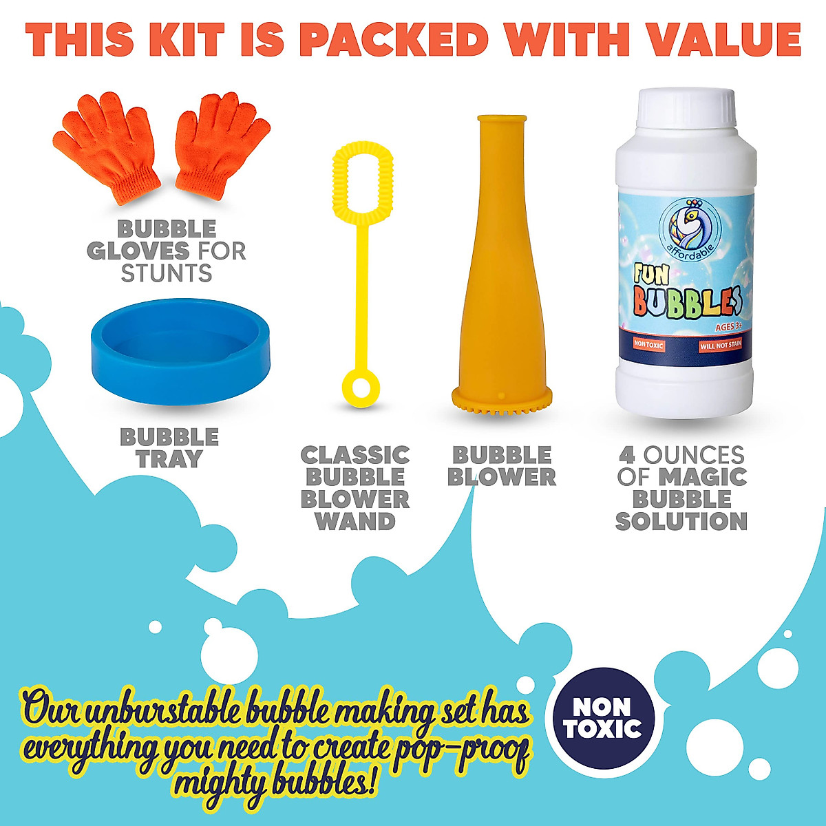 Touchable Bouncing Bubble Kit for Kids – Unpoppable Bubbles Solution Toy for Indoor & Outdoor Play – Unique Miracle Big Bubble Maker Game Makes a Great Gift for Boys & Girls