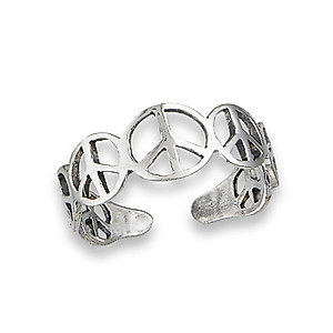 Peace Sign Repeating .925 Sterling Silver Symbol Toe Ring Band