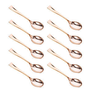 Yardwe 24pcs Disposable Plastic Mini Spoons Disposable Dessert Spoons,Gold Plastic Tasting Spoons for Desserts, Sampling, Ice-cream or Appetizers(Rose Gold)
