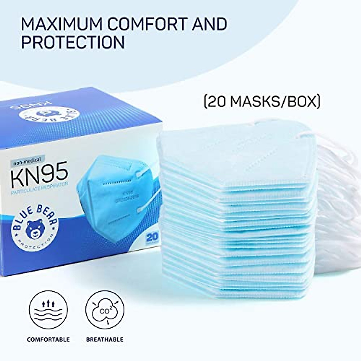 BLUE BEAR PROTECTION Disposable KN95 Face Masks, Blue (20 Pack), Adult Disposable Face Mask, KN95 Masks Disposable, 4 PLY Mask KN95, Face Mask for Adults, Disposable Masks, Face Masks Disposable
