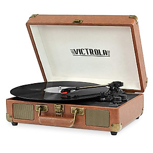 Victrola Vintage 3-Speed Dual Bluetooth Portable Suitcase Record Player with Built-in Speakers | Upgraded Audio Sound| Includes Extra Stylus | Stream Vinyl to Any Bluetooth Speaker! Retro Brown