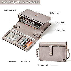 BROMEN Small Crossbody Bags for Women Cell Phone Purse Wristlet Wallet Clutch Purse Grey