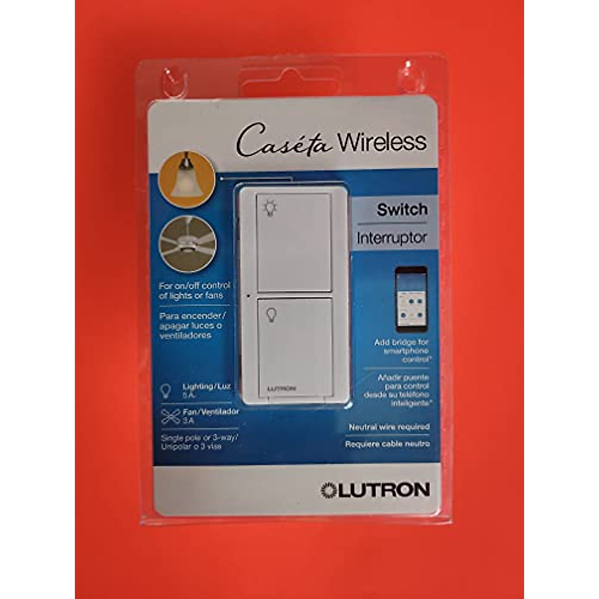 Lutron PD-5ANS-WH-R WIRELS Switch WHT 5A, White & Gray