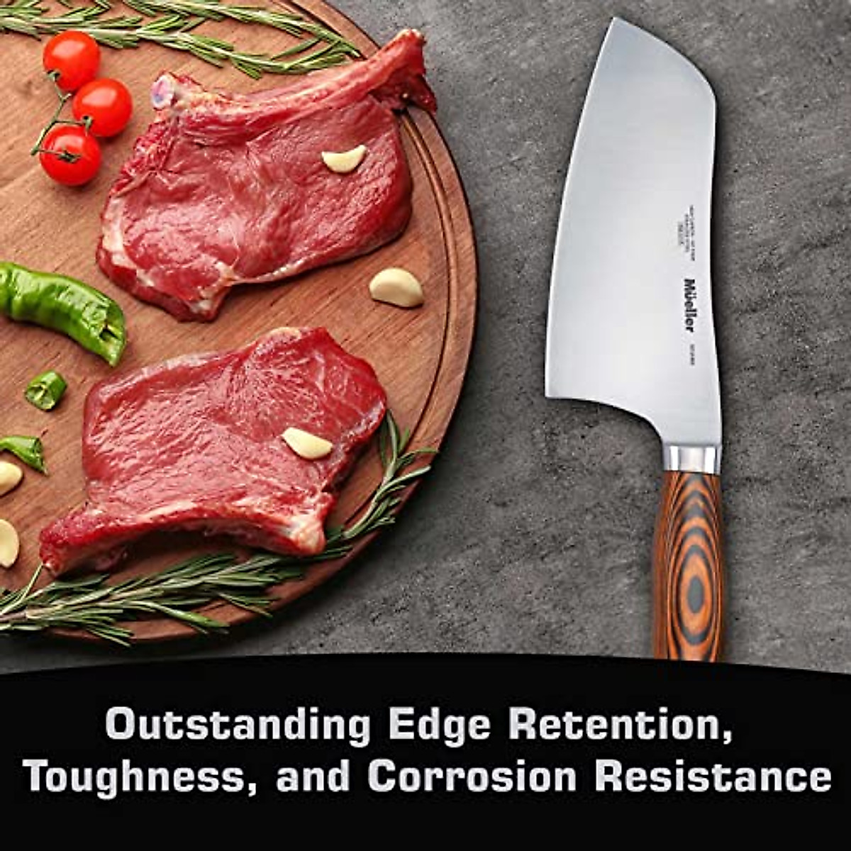 Mueller 7-inch Cleaver Knife, Vegetable Meat Chinese Chef’s Knife, German Stainless Steel with Ergonomic Pakkawood Handle, for Home Kitchen and Restaurant, Valentines Day Gifts for Him