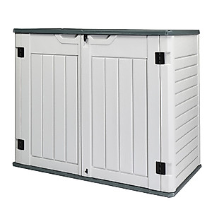 VINGLI Upgraded 260 Gallon Outdoor Storage Box, Lockable HDPE Storage Containers with Lid, Wooden Grain Surface Deck Box Patio Furniture for Garden, Pool, Balcony, Yard