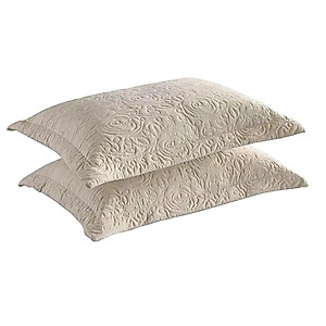 MarCielo 2-Piece Embroidered Pillow Shams, Queen Size Decorative Microfiber Pillow Covers Set, Standard Size Beige