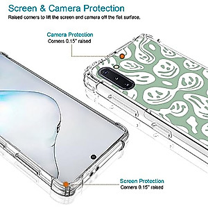 zaztify Phone Case for Samsung Galaxy Note 10 5G/4G, Pastel Green White Funny Trippy Dripping Smile Melted Hippie Smiling Skull Ghost Face Cute Pattern Shockproof Protective Soft Clear Cover Shell