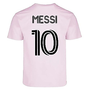 Pink Miami Soccer Fan Tshirt Football Short Sleeve T-Shirt Number 10 Adults 100% Cotton (as1, Alpha, m, Regular, Regular, Pink)