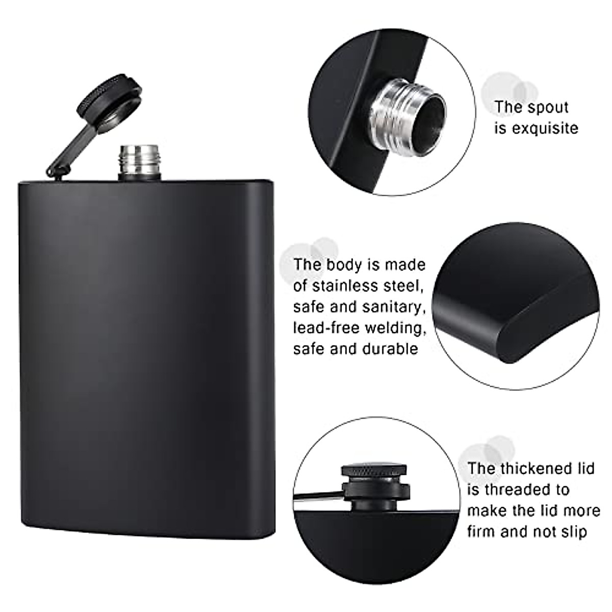 2 pcs Flask for Liquor for Men Matte Black 8 Oz Stainless Steel Leak proof with 2 pcs wine glass 2 pcs Funnel used for Gift,Camping, Outdoor Activitie,Groomsman Bridesmaid Wedding Party