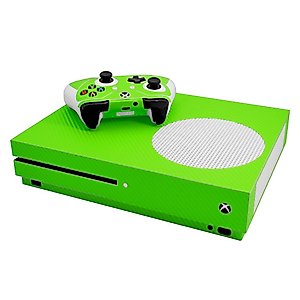3D Carbon Fiber Lime Green - Air Release Vinyl Decal Mod Skin Kit by System Skins - Compatible with Microsoft Xbox One Slim (XB1 Slim)