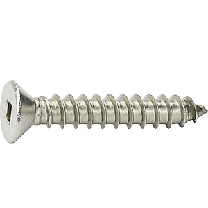 Self-Tapping #10 x 1-1/2" Flat Head Deck or Sheet Metal Screws Square Drive, Stainless Steel 18-8, Full Thread, Bright Finish (100)