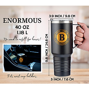 Monogrammed 40oz Tumbler with Handle for Men, Funny Personalized Tumbler, Unique Birthday Christmas Gifts for Him, the Man the Myth the Legend, A