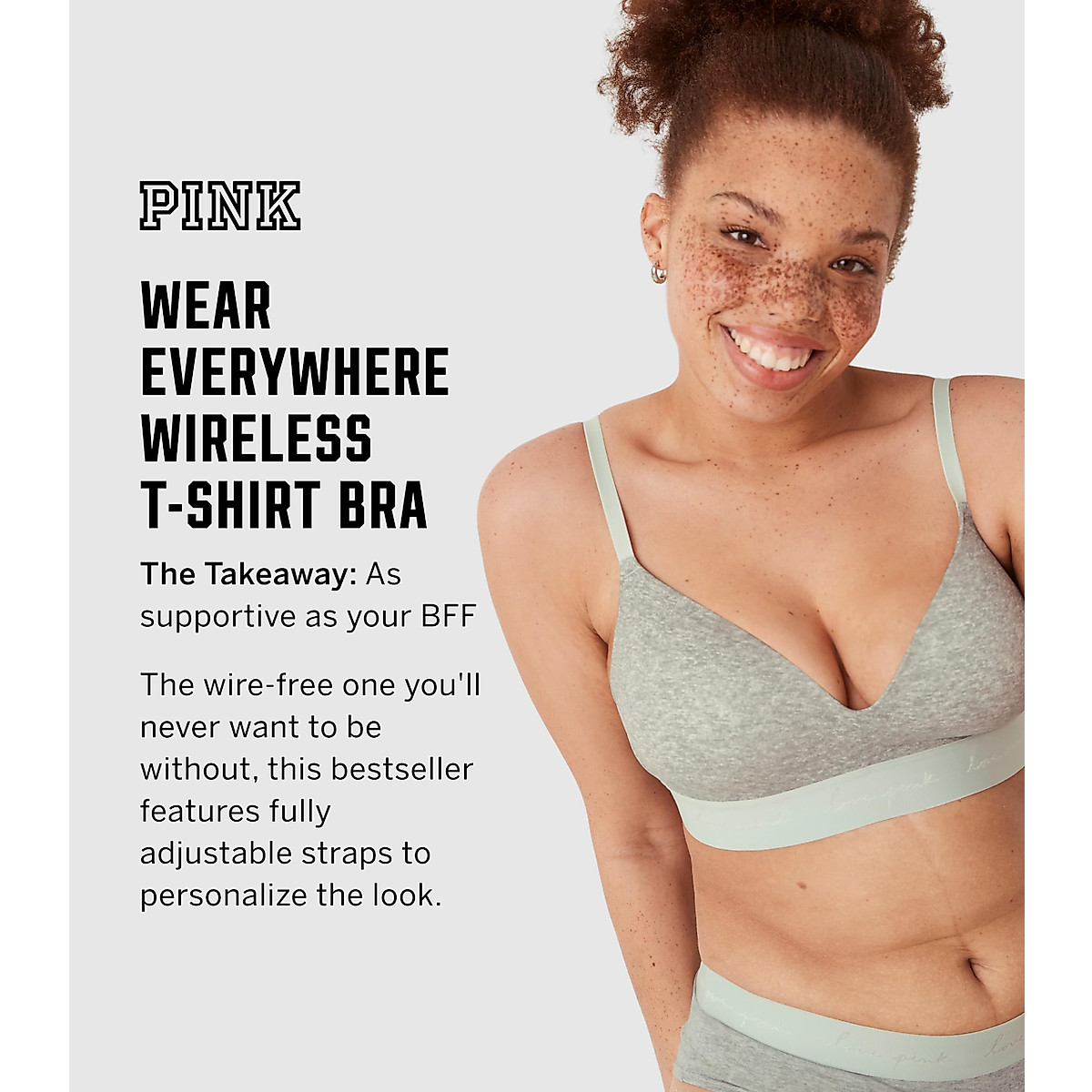 Victoria's Secret Pink Wear Everywhere Wireless T Shirt Bra, Lightly Lined, Smoothing, Bras for Women, Black (36D)