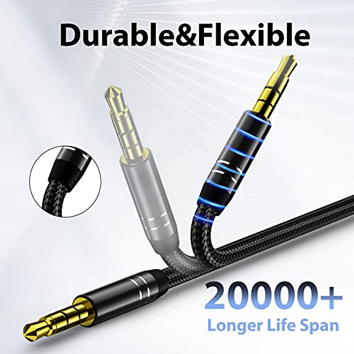 PVJALI Headphone Extension Cable(4Ft/1.2M), 3.5mm Audio Cable Male to Female, 4 Pole Hi-Fi Stereo Sound AUX Cord Extender for All 3.5 mm Enabled Devices (2 Pack - Nylon Braided Black)