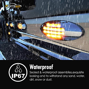 Partsam 10Pcs 6-3/5 Inch Flatline Oval Amber 24LED Side Marker Clearance Lights with Bullet Plug, Front Fender Panel Lights for Semi Trucks, Flush Mount, Waterproof