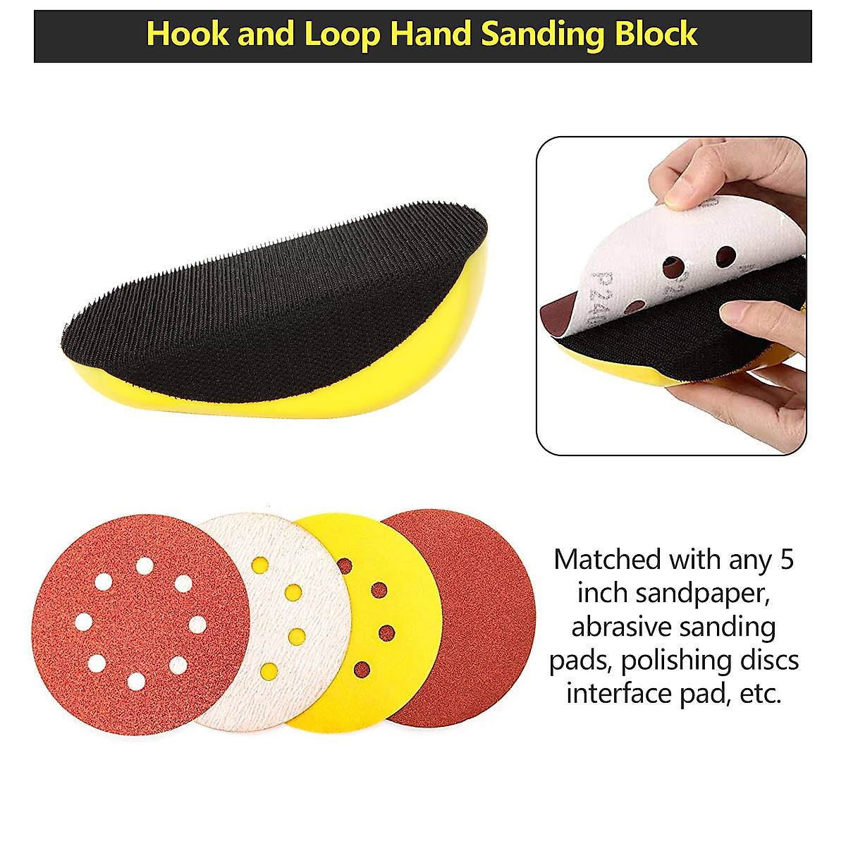 MIVIDE 4 PCS 5 inch Hook and Loop Hand Sanding Block, Round Mouse-Shaped Nano Gray Bottom for 5 Inch Hook and Loop Discs Ideal for Woodworking, Furniture Restoration, Automotive Body Arts and Crafts
