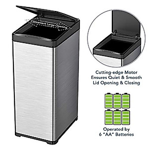 CozyBlock Automatic Trash Can for Kitchen, Stainless Steel Touchless Motion Sensor Bin, Wide Opening Soft Close Lid, LED Countdown Timer (13 Gallon- Slim Design)