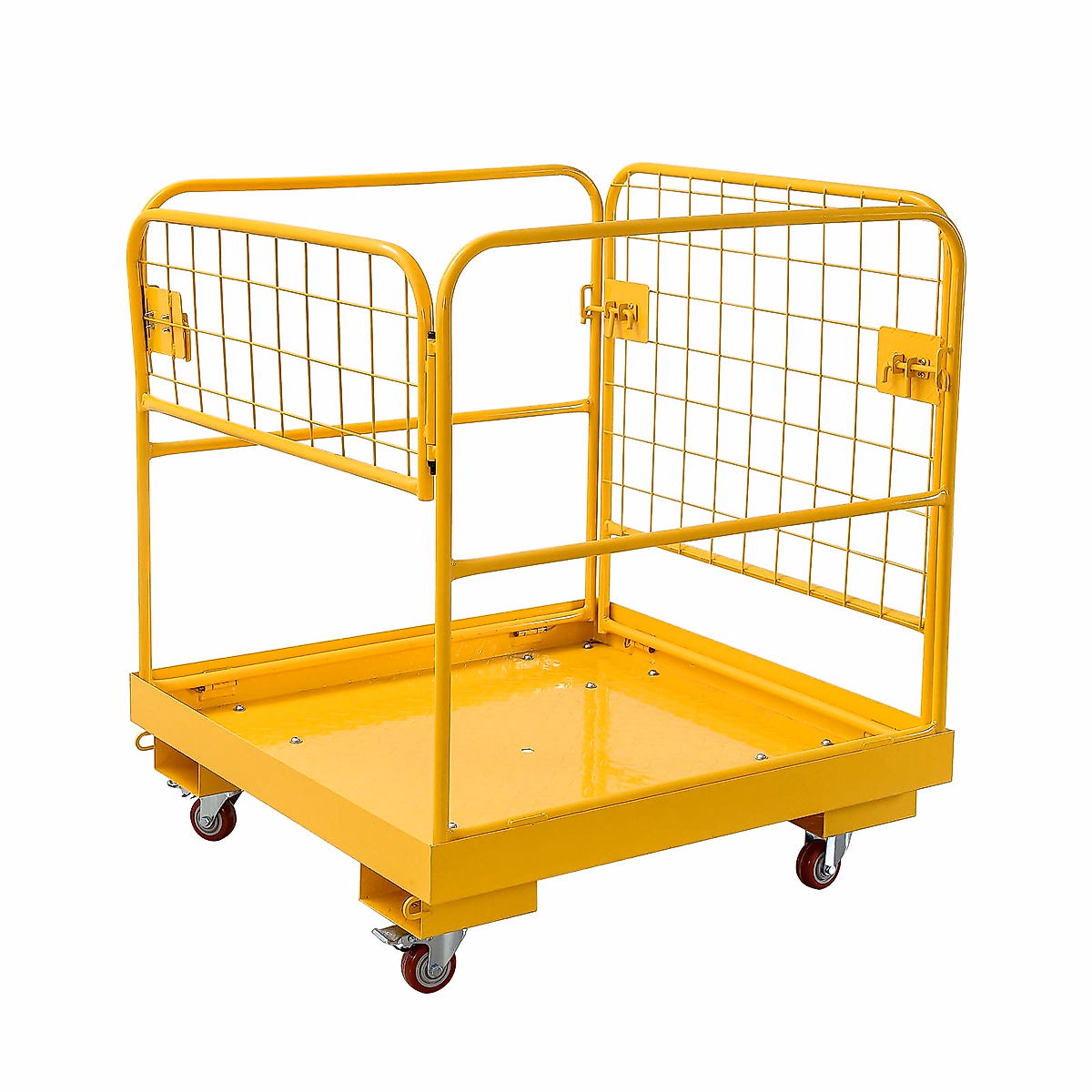 KODOM Forklift Safety Cage 36''x36'', Forklift Work Platform 1200LBS Capacity with 4 Universal Swivel Wheels, Collapsible Lift Basket Aerial Rails Aerial Platform