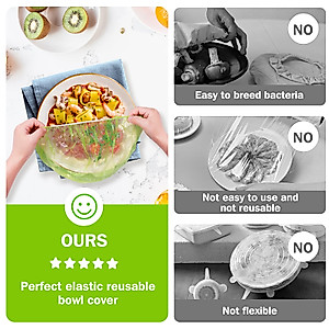 Elastic Food Storage Covers Reusable Stretch Plastic Wrap Bowl Covers Elastic Alternative to Foil for Family Outdoor Picnic 3 Size (60)