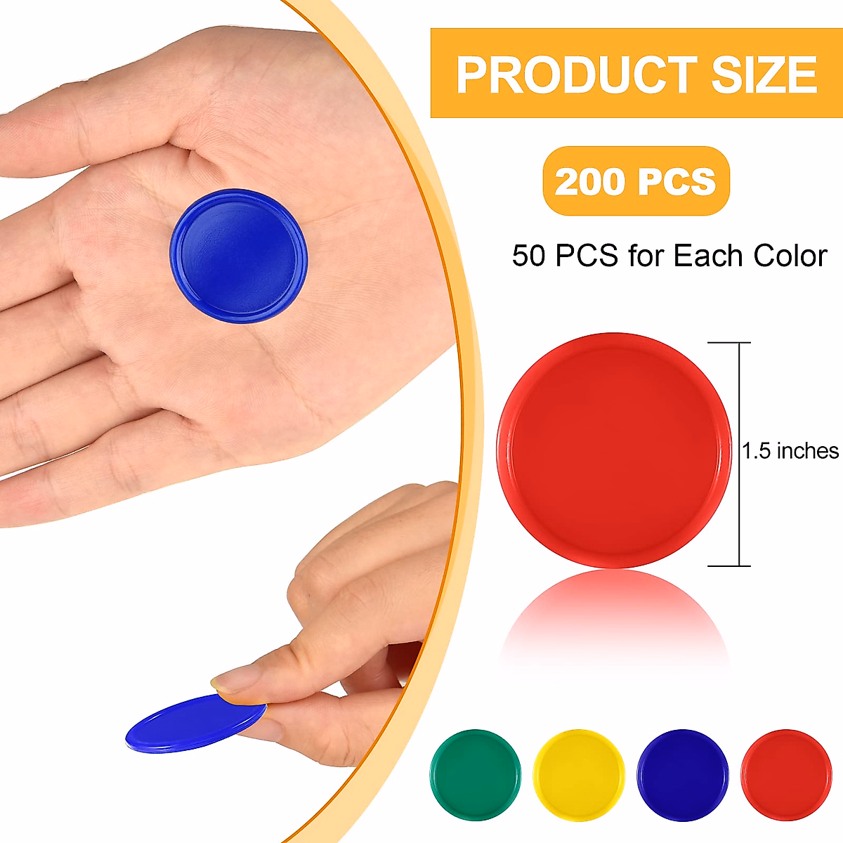 Coopay 1 1/2 Inches Plastic Poker Chips Learning Counters Disks Bingo Chip Counting Discs Markers for Math Practice and Poker Card Game Tokens, Teaching Rewards, 200 Pieces (Red, Green, Blue, Yellow)